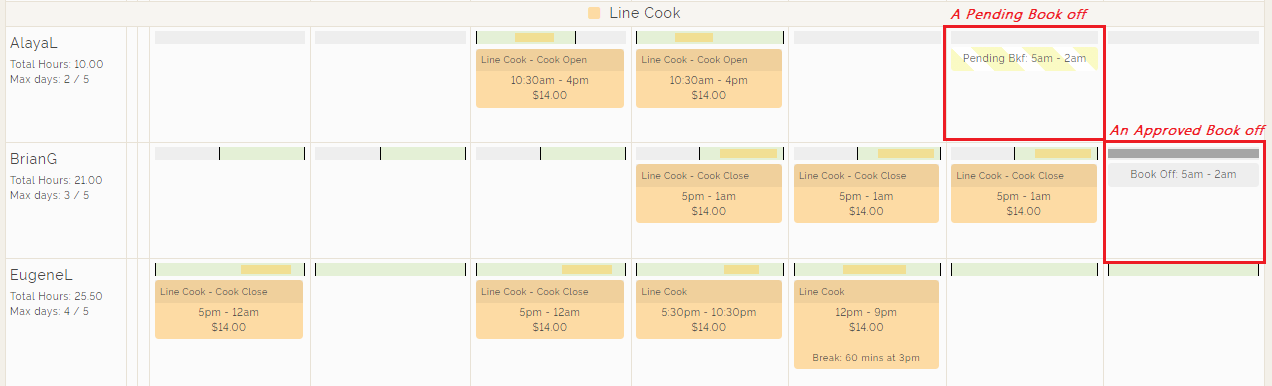 Visibility of Pending Bookoffs on the Schedule – Ameego