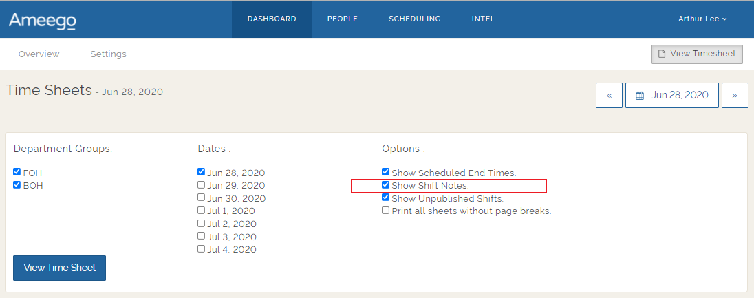 Enhanced Display of Shift Notes – Ameego