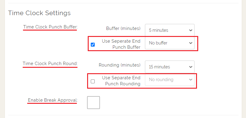 New Time Clock settings – Ameego